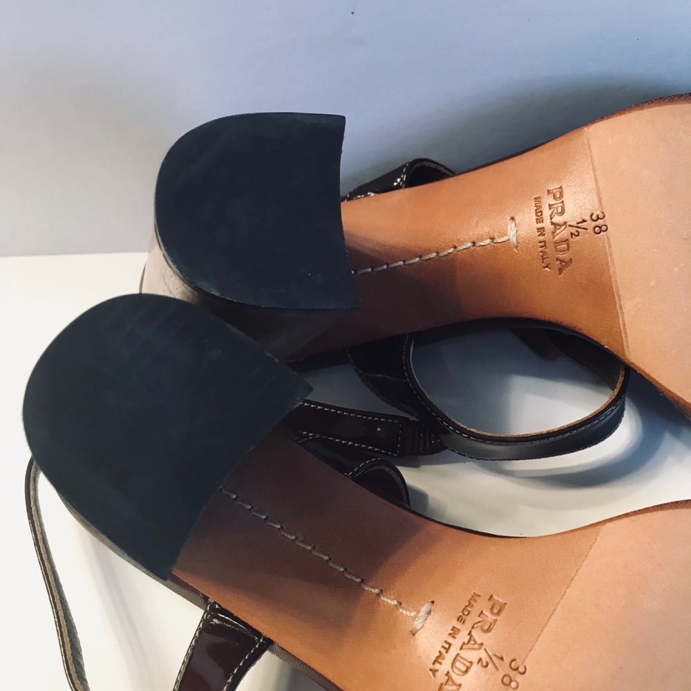 Prada Chocolate Patent Slingback Heels - Gem
